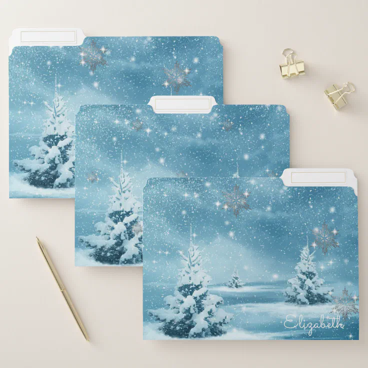 Christmas Tree,Silver Snowflakes- Personalized File Folder | Zazzle
