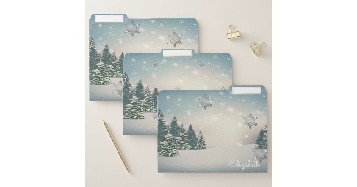 Christmas Tree,Silver Snowflakes,Snow File Folder | Zazzle