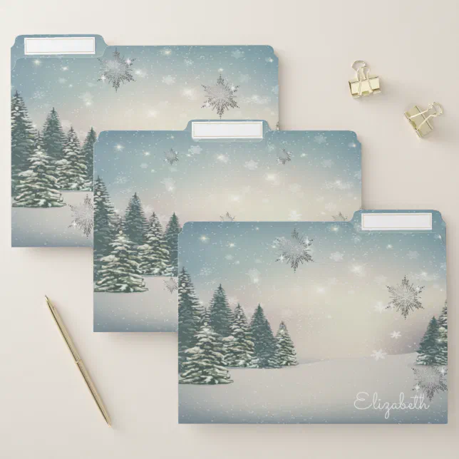 Christmas Tree,Silver Snowflakes,Snow File Folder | Zazzle
