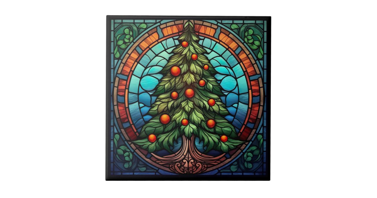 Christmas Tree Stained Glass Ceramic Tile | Zazzle
