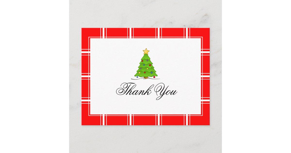 Christmas Tree Thank You Red Postcard | Zazzle