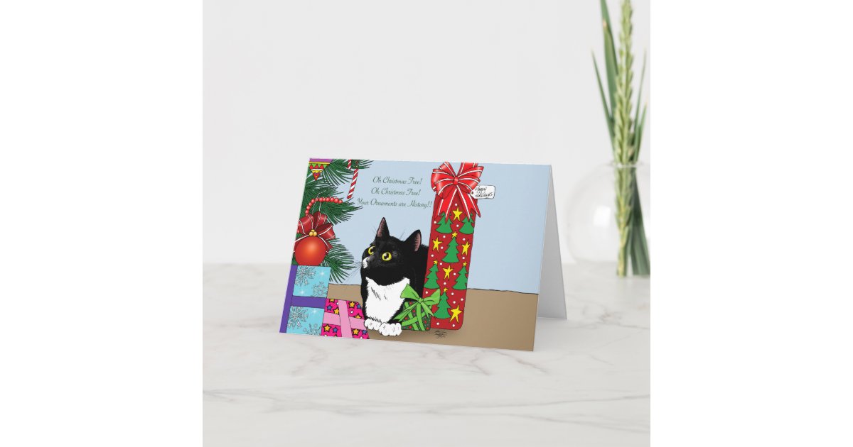 Christmas Tree Tuxedo Cat Holiday Card | Zazzle