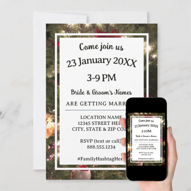 Christmas Tree Twinkle Lights Family Wedding Photo Invitation | Zazzle