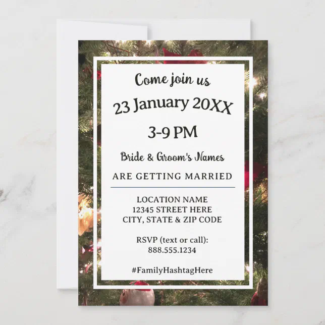 Christmas Tree Twinkle Lights Family Wedding Photo Invitation | Zazzle