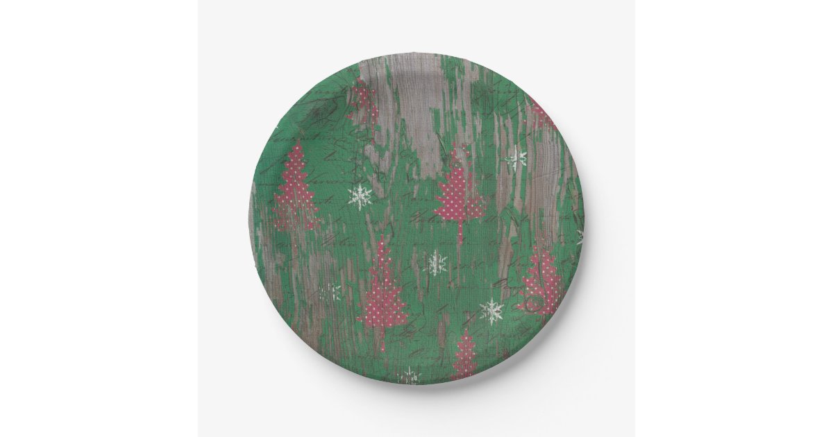 christmas tree vintage antique rustic paper plates | Zazzle