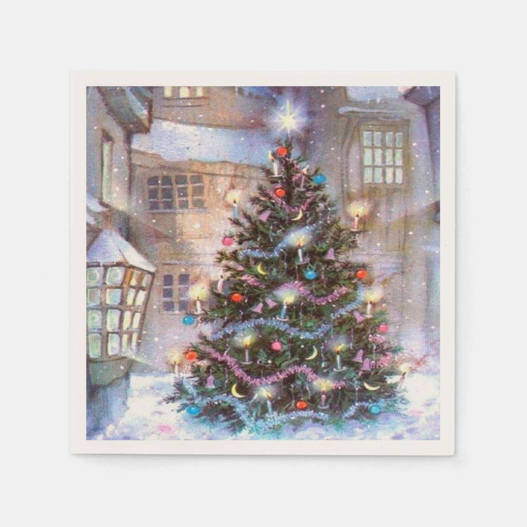Christmas Tree Vintage Paper Napkins | Zazzle