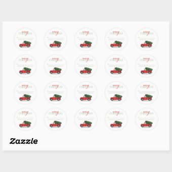 Christmas Tree Vintage Red Truck Rustic Cute Classic Round Sticker | Zazzle