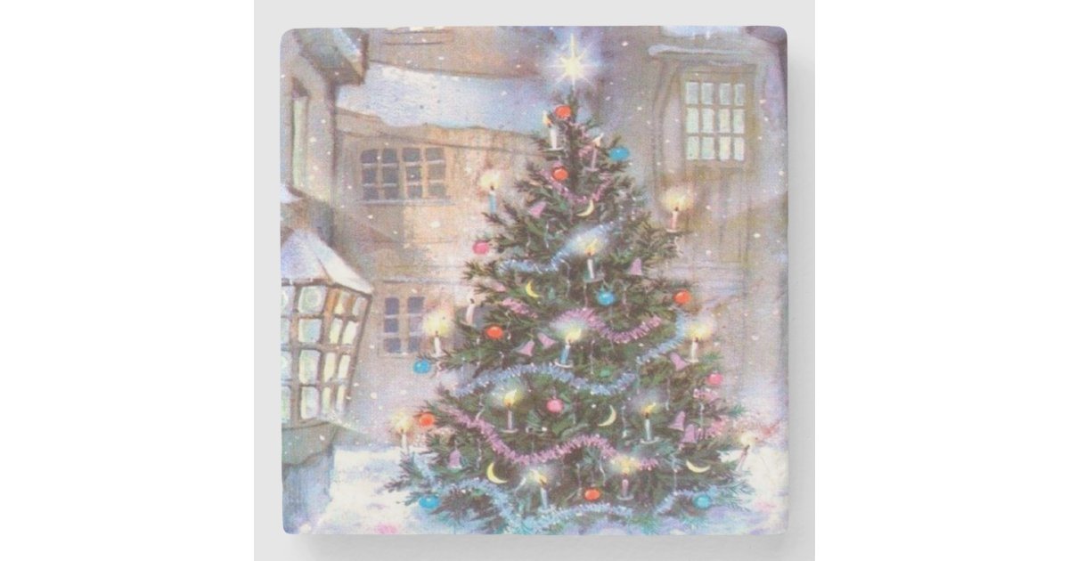 Christmas Tree Vintage Stone Coaster | Zazzle