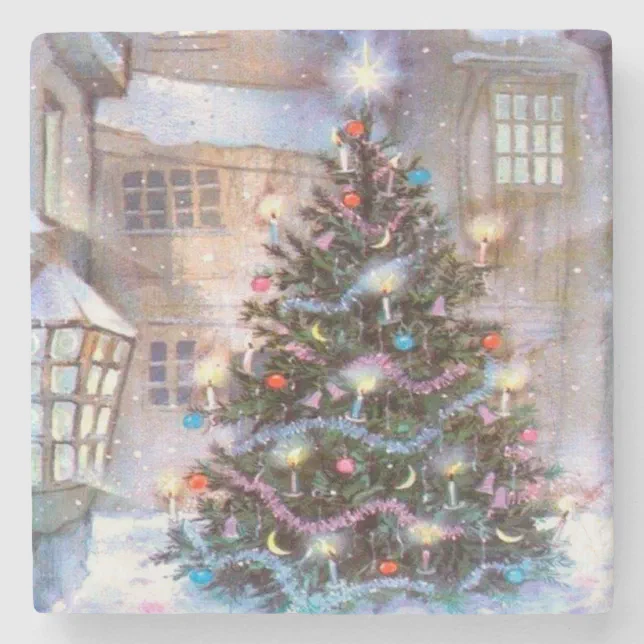 Christmas Tree Vintage Stone Coaster | Zazzle