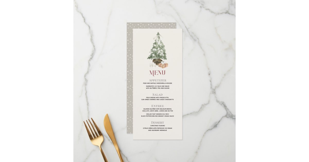 Christmas Tree Watercolor Holiday Dinner Party Menu | Zazzle