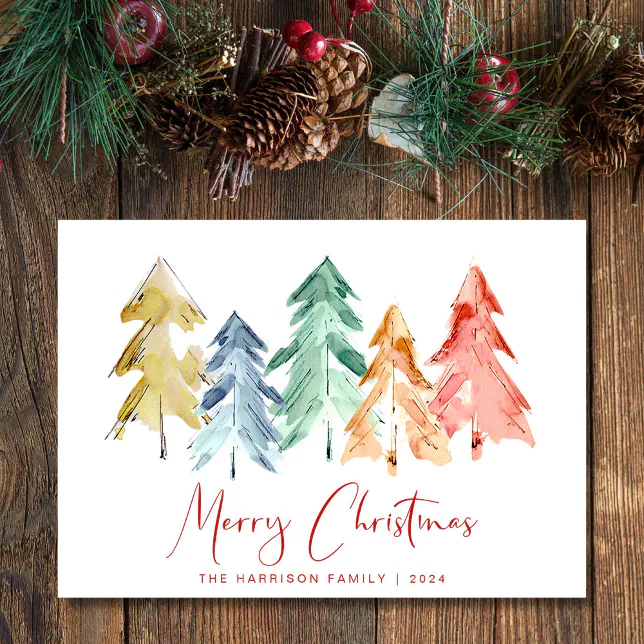 Christmas Tree Watercolors Holiday Card | Zazzle