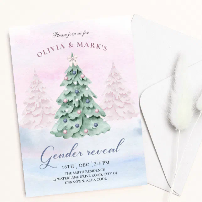 Christmas Tree Winter Holiday Gender Reveal Invite | Zazzle