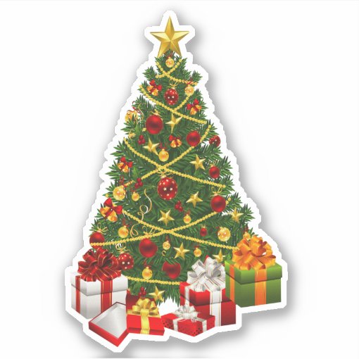 Christmas Tree With Presents Sticker | Zazzle