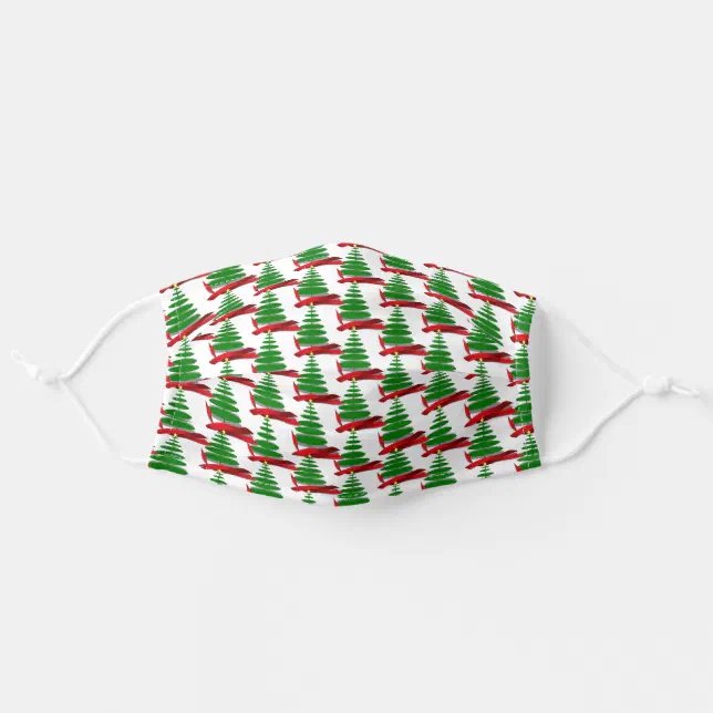 Christmas Tree with Red Ribbon Adult Cloth Face Mask | Zazzle
