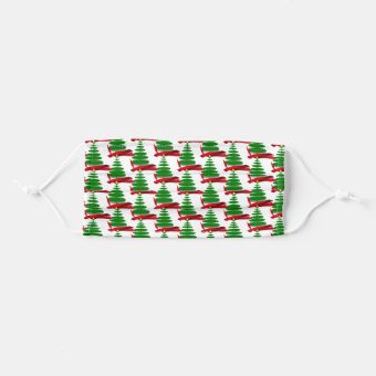 Christmas Tree with Red Ribbon Adult Cloth Face Mask | Zazzle