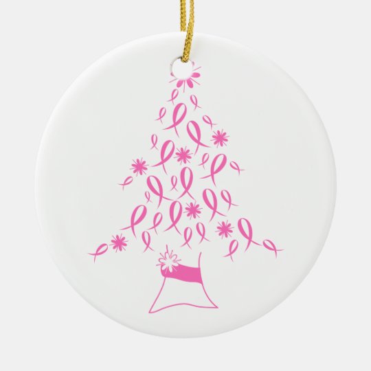 Christmas Tree with Ribbons Breast Cancer Ceramic Ornament | Zazzle.com