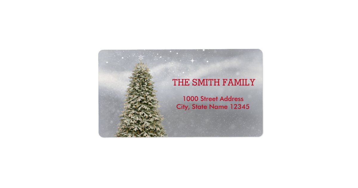 Christmas Tree with Snow Background Label | Zazzle