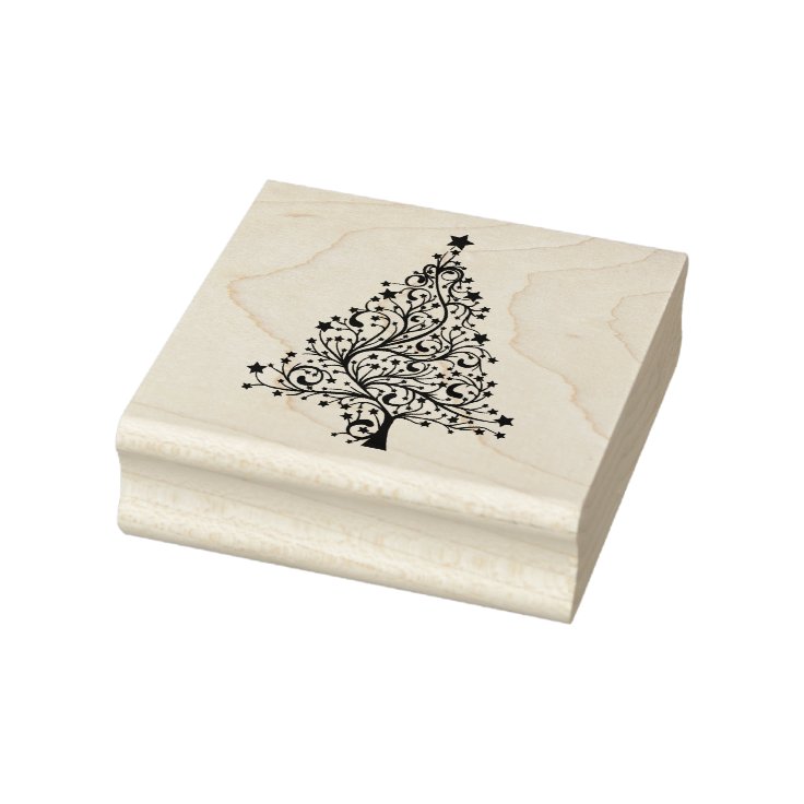 Christmas Tree Wooden Block Mounted Rubber Stamp | Zazzle