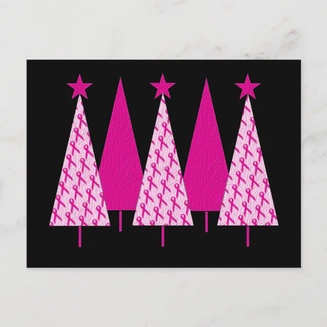 Christmas Trees - Breast Cancer Pink Ribbon Holiday Postcard | Zazzle