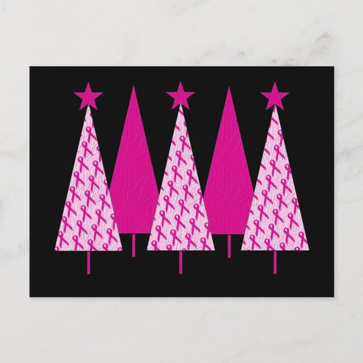 Christmas Trees - Breast Cancer Pink Ribbon Holiday Postcard | Zazzle