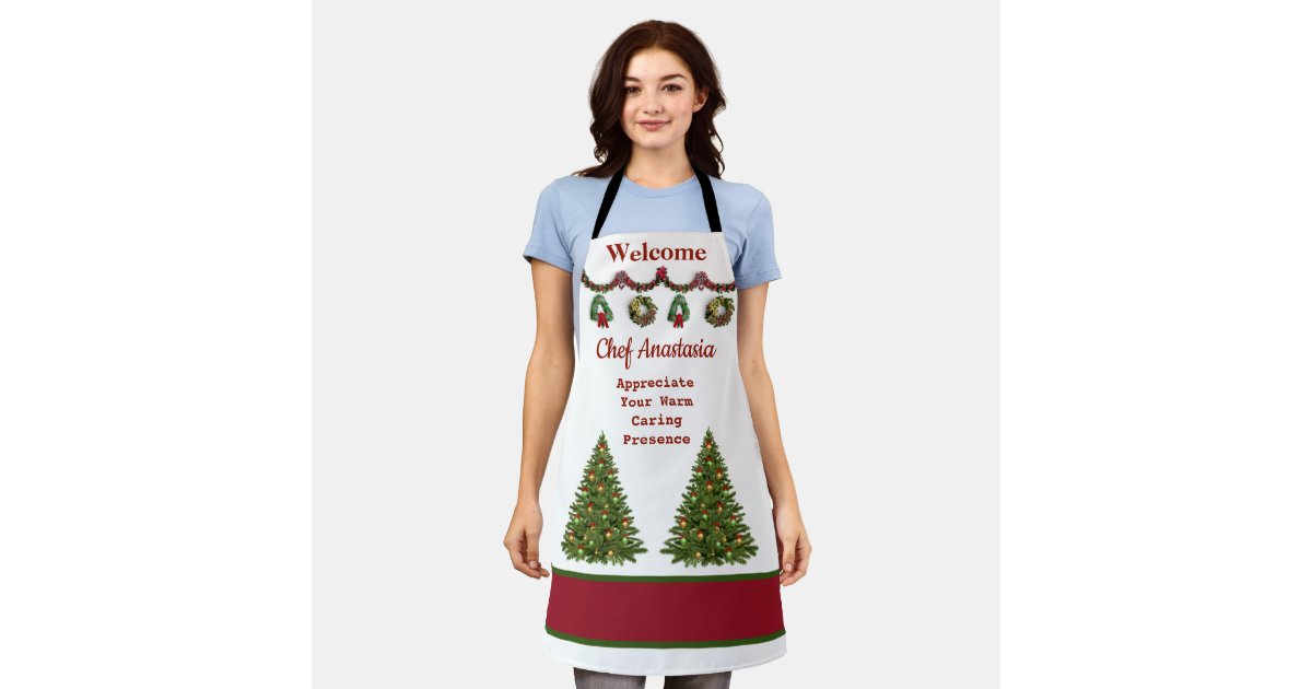 Christmas Trees Chef Holiday Appreciation Custom Apron | Zazzle