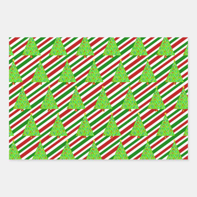 Christmas Trees, Christmas Colors Stripes Wrapping Paper Sheets | Zazzle