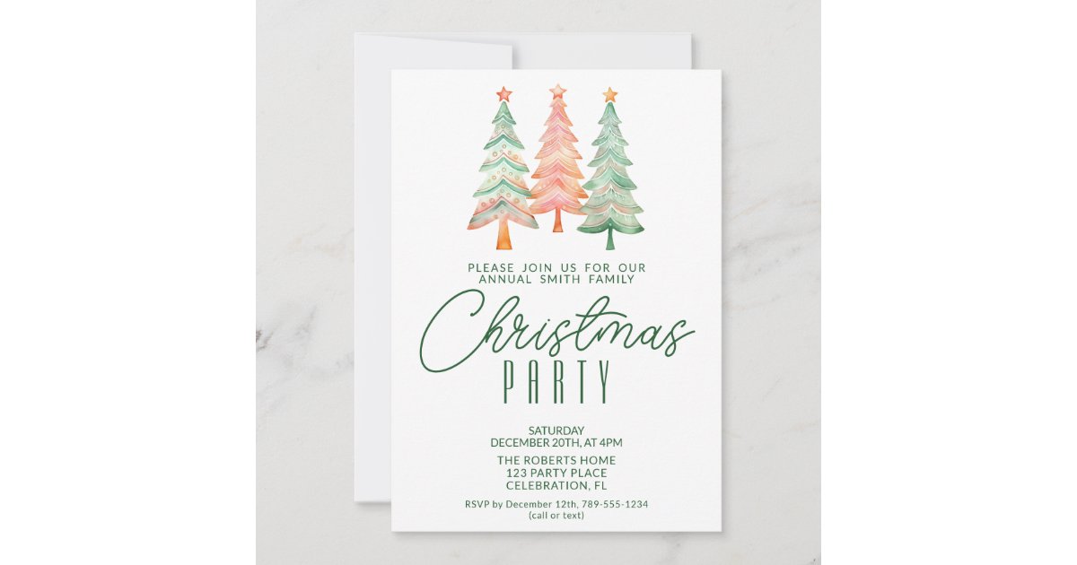 Christmas Trees Green Party Invitation | Zazzle