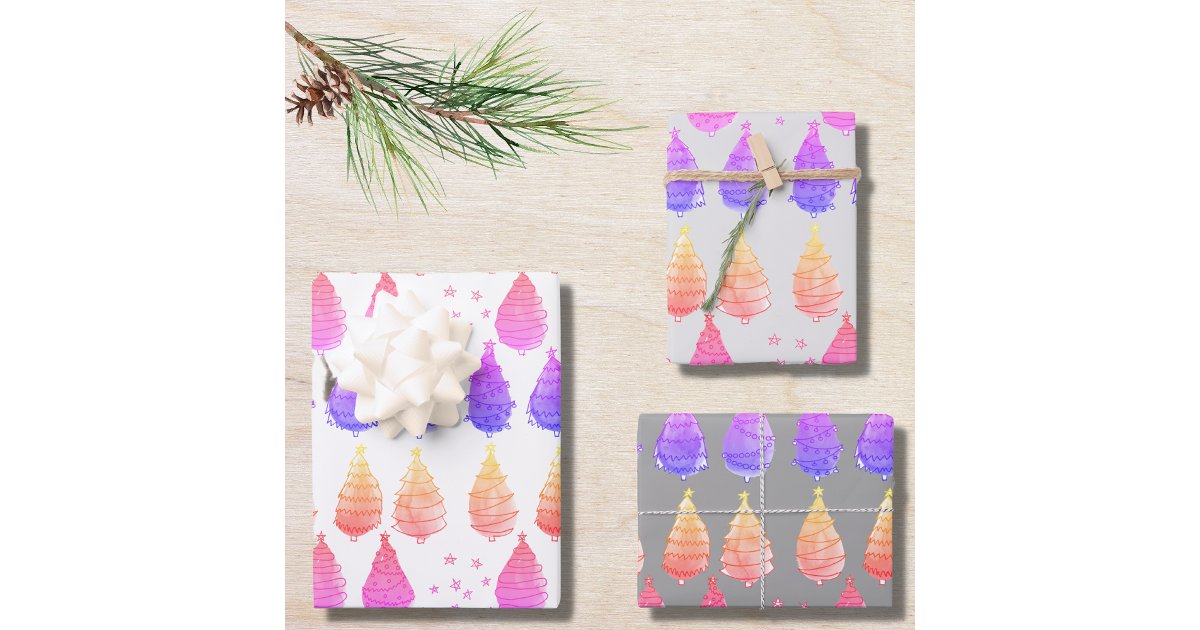 Christmas Trees Pink Purple Wrapping Paper Sheets | Zazzle