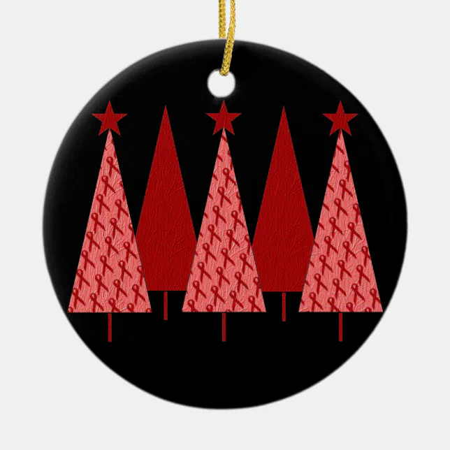 Christmas Trees - Red Ribbon AIDS & HIV Ceramic Ornament | Zazzle