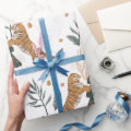 Christmas trees & tigers pattern custom background wrapping paper | Zazzle