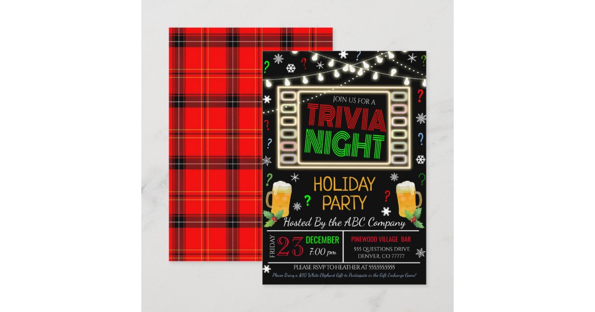 Christmas Trivia Night Party Invitation | Zazzle