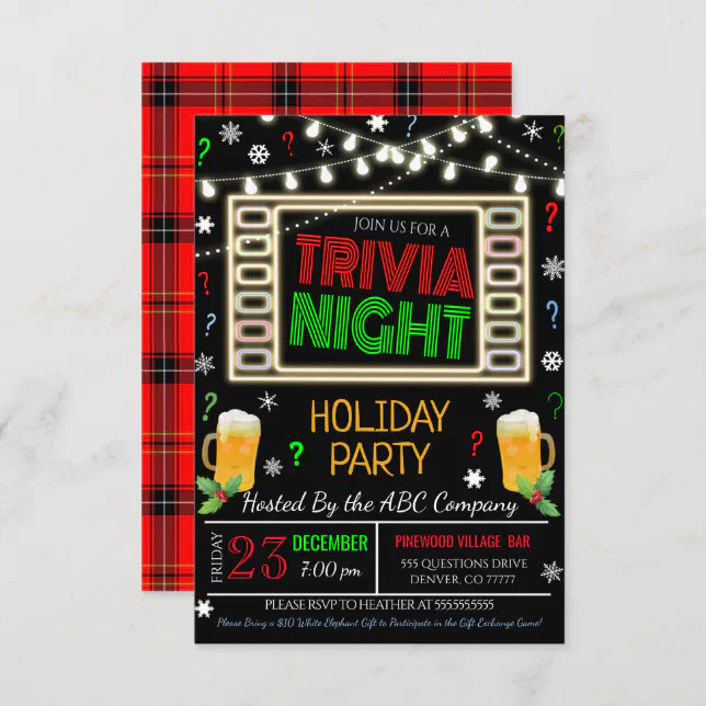 Christmas Trivia Night Party Invitation | Zazzle