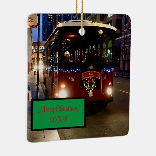 Christmas Trolley In Chicago Ceramic Ornament | Zazzle