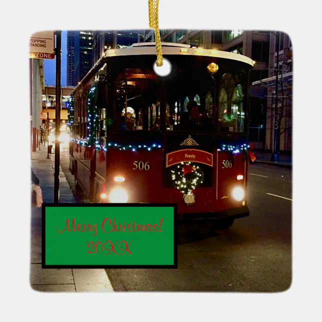 Christmas Trolley In Chicago Ceramic Ornament | Zazzle