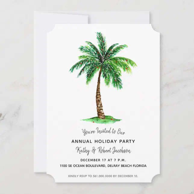 Christmas Tropical Holiday Party Palm Tree Invitation | Zazzle