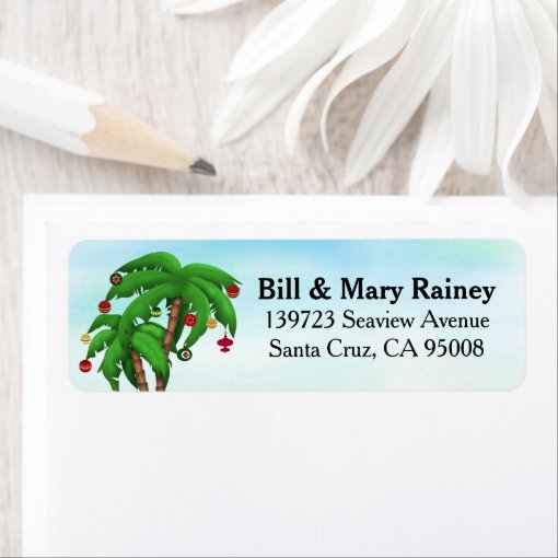 Christmas Tropical Palm Tree Label | Zazzle