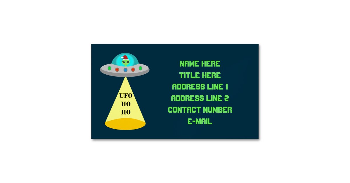 Christmas UFO Ho Ho Alien flying saucer Custom Business Card Magnet ...