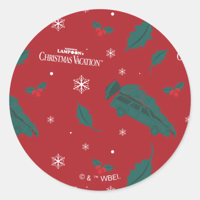 Christmas Vacation Holly Pattern Classic Round Sticker | Zazzle