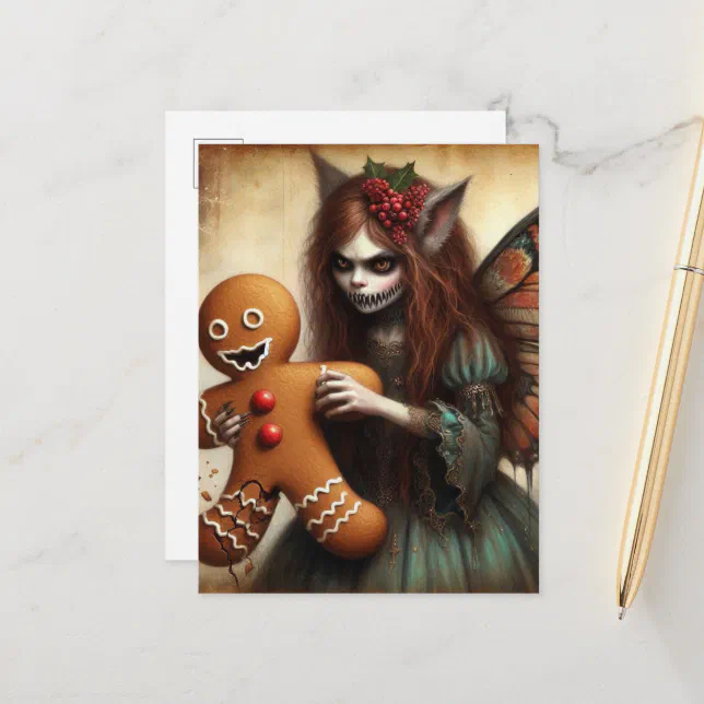 Christmas Vampire Fairy With Gingerbread Postcard | Zazzle
