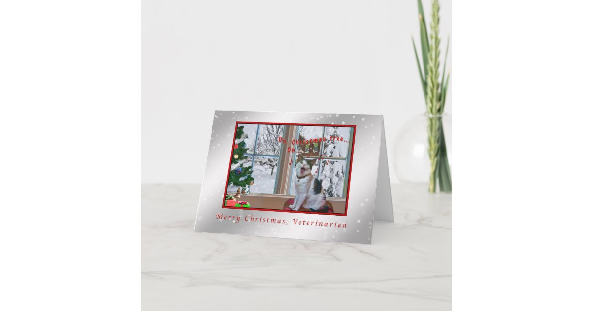 Christmas, Veterinarian, Singing Cat, Snow Holiday Card | Zazzle