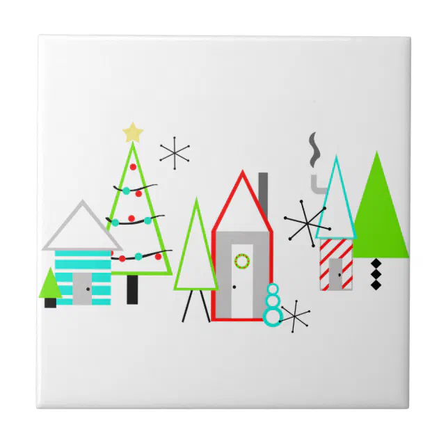 christmas village mid century modern ceramic tile | Zazzle