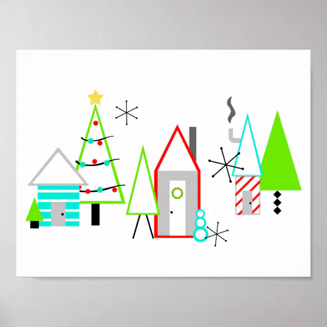 christmas village mid century modern poster | Zazzle