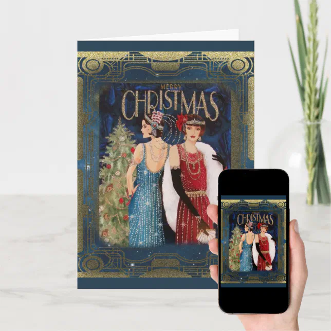 Christmas Vintage Art Deco Holiday Card | Zazzle