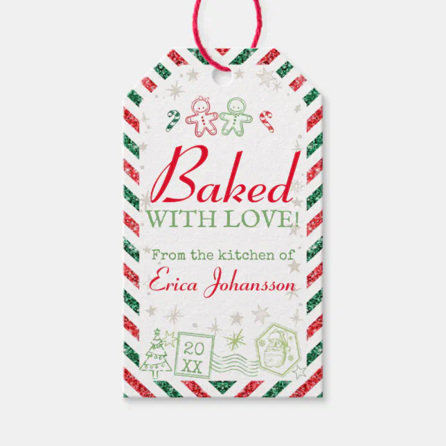 Christmas Vintage Baked with Love Glitter Gift Tags | Zazzle