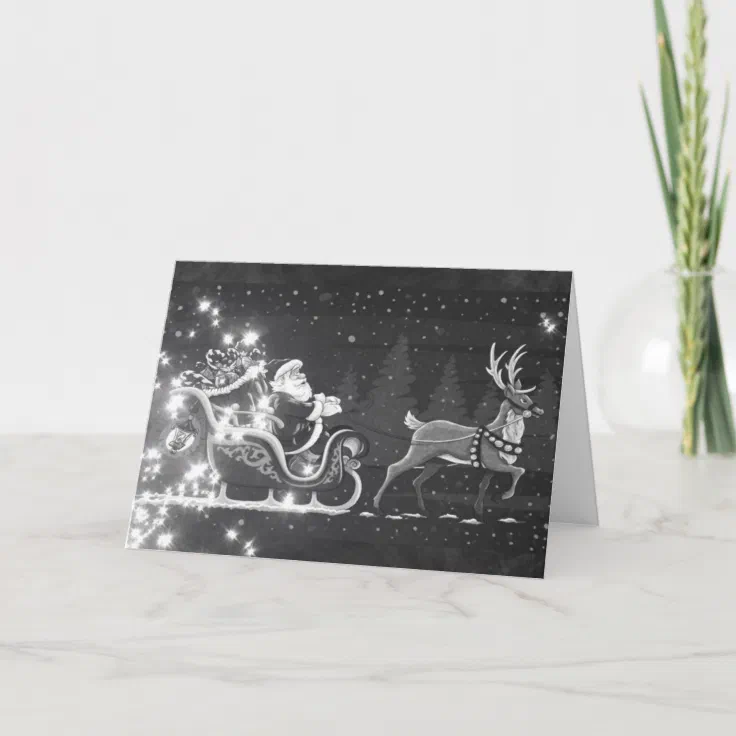 Christmas vintage black and white Santa decor Holiday Card | Zazzle