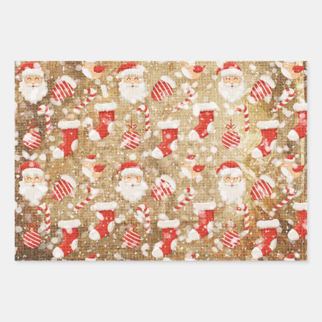 Christmas Vintage Santa Claus & Stockings Pattern Wrapping Paper Sheets ...
