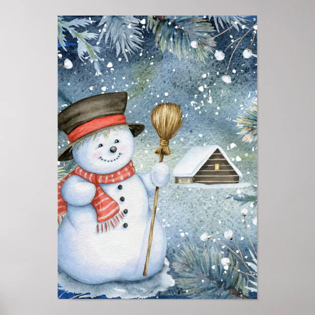 Christmas vintage snowman poster | Zazzle