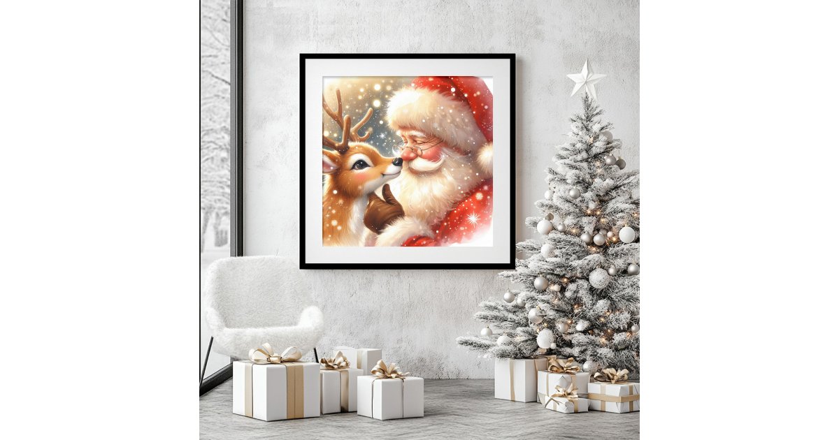Christmas Wall Art Santa Claus Rudolph Illustratio | Zazzle