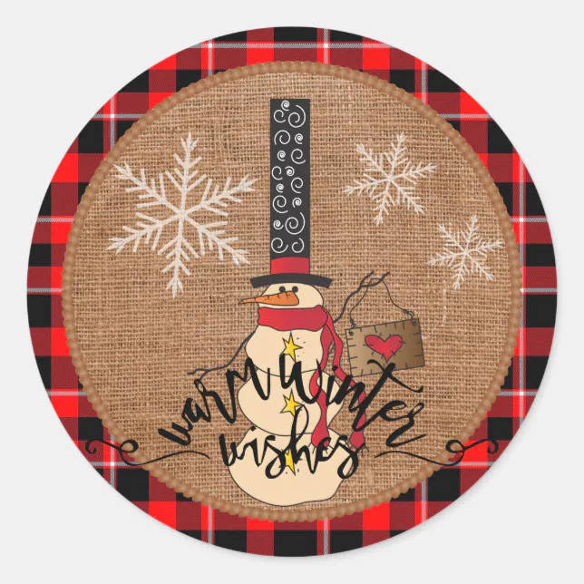 Christmas - Warm Winter Wishes - Snowman Classic Round Sticker | Zazzle