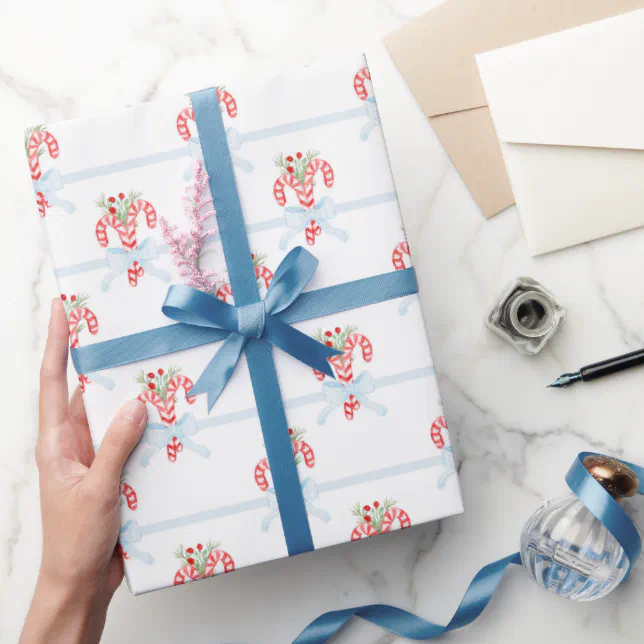 Christmas Watercolor Candy Canes Wrapping Paper | Zazzle